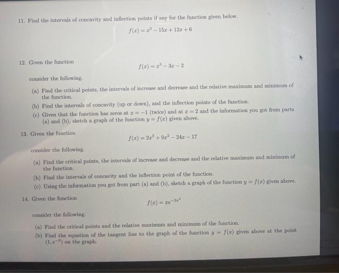 Solved 11. Find the intervals of concavity and inflection | Chegg.com