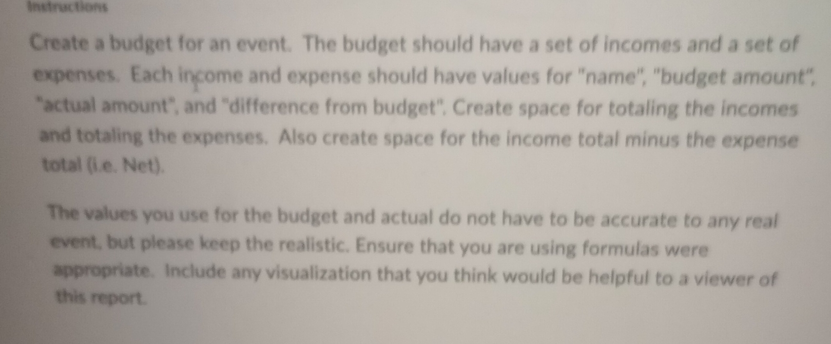 Solved 4metractionsCreate a budget for an event. The budget | Chegg.com