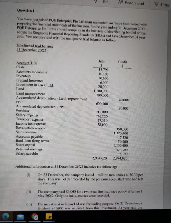 Solved A Read aloud Draw Question 1 You have just joined PQE | Chegg.com