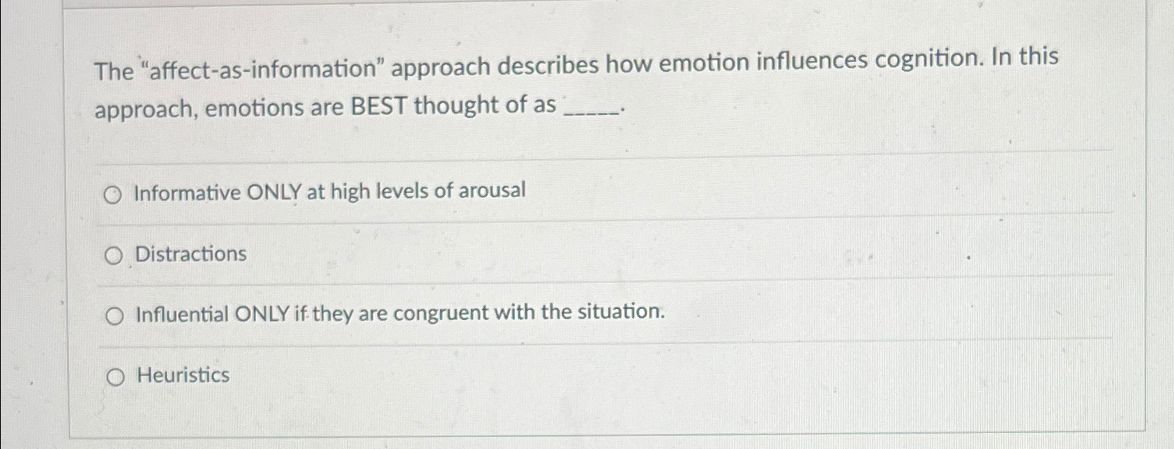 Solved The "affect-as-information" approach describes how | Chegg.com