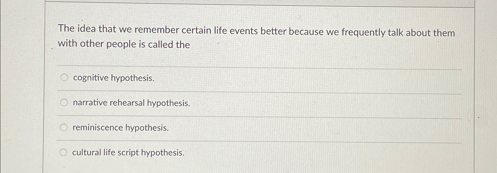 Solved The idea that we remember certain life events better | Chegg.com