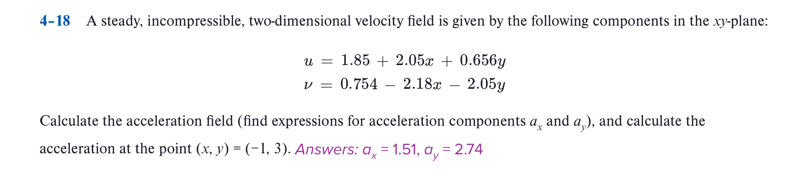 Solved 4-18 ﻿A steady, incompressible, two-dimensional | Chegg.com