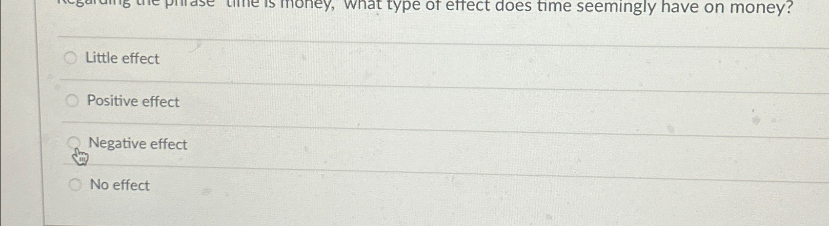Solved Little effectPositive effectNegative effectNo effect | Chegg.com