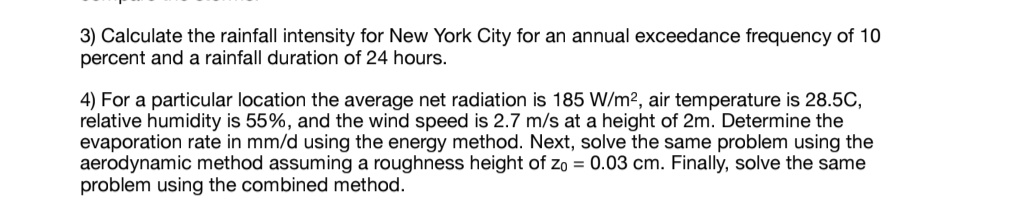 Calculate the rainfall intensity for New York City | Chegg.com