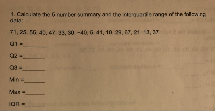 Solved 1. Calculate the 5 number summary and the | Chegg.com