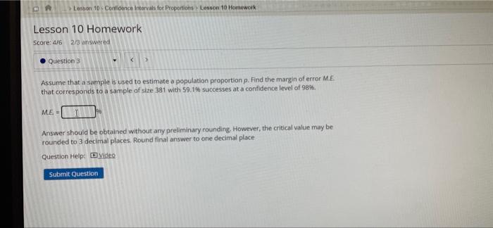 Solved Lesson 10 Contence intervals for Proportions Lesson | Chegg.com