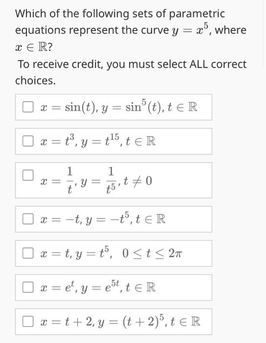Solved Which of the following sets of parametric equations | Chegg.com