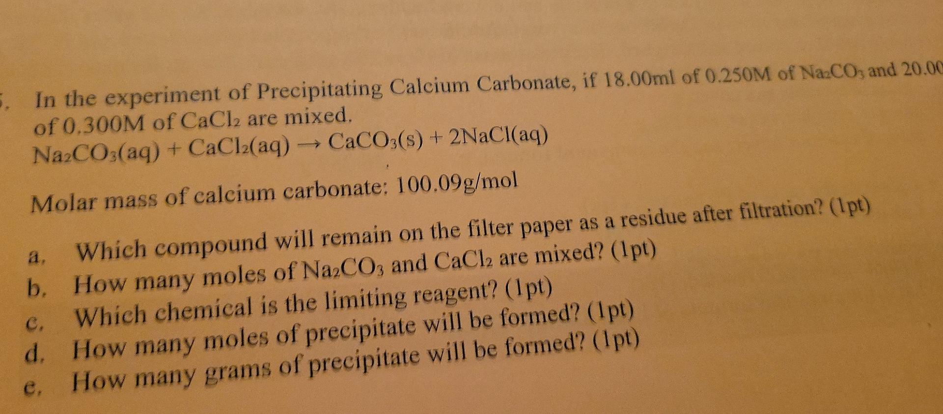 Solved 5. In the experiment of Precipitating Calcium | Chegg.com