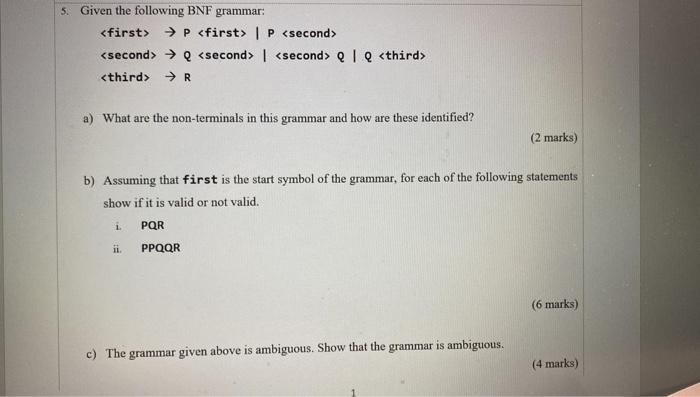 Solved Given the following BNF grammar: first →P