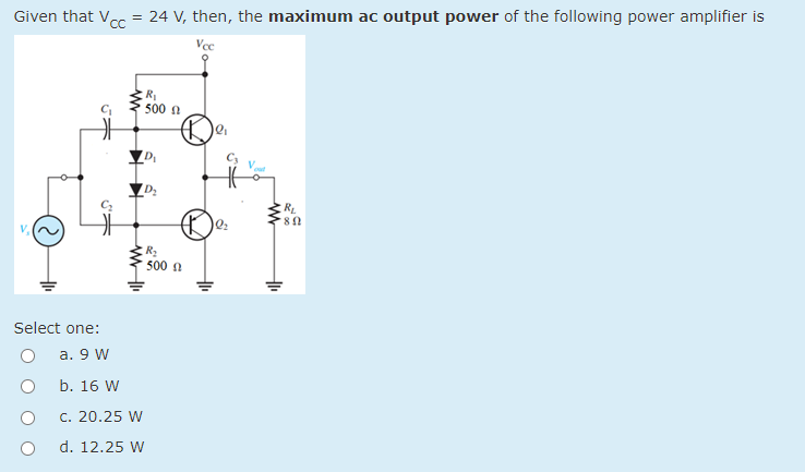 Solved Given that VCC=24V, ﻿then, the maximum ac output | Chegg.com