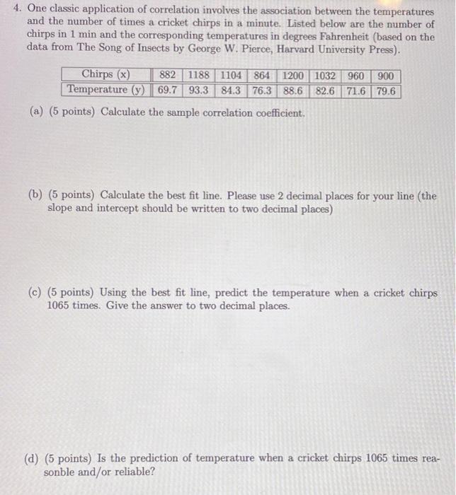 Solved 4. One classic application of correlation involves | Chegg.com