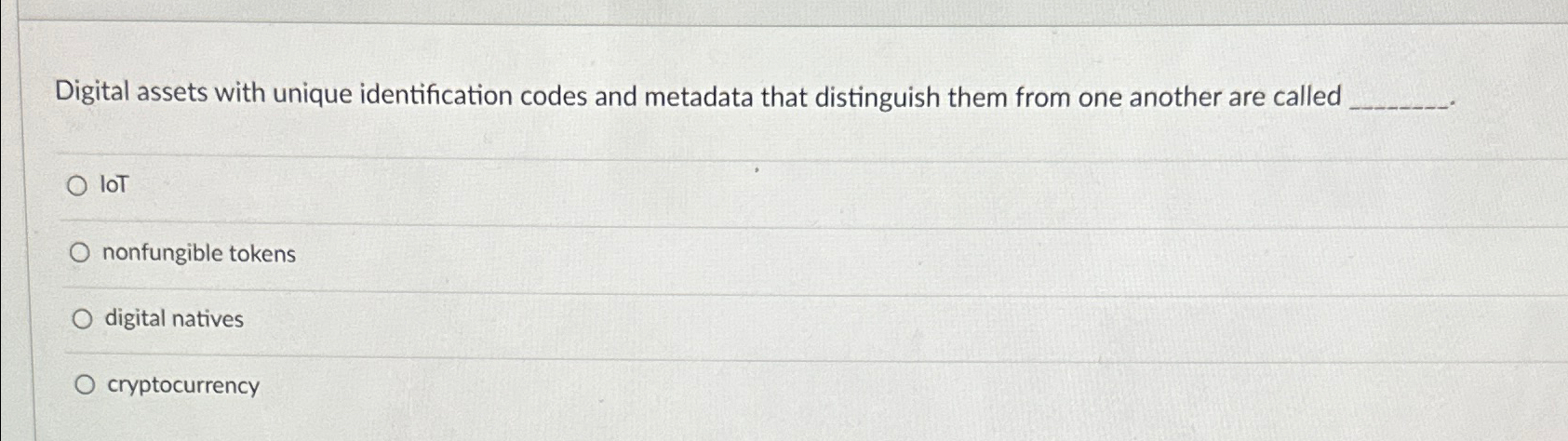 Solved Digital assets with unique identification codes and | Chegg.com