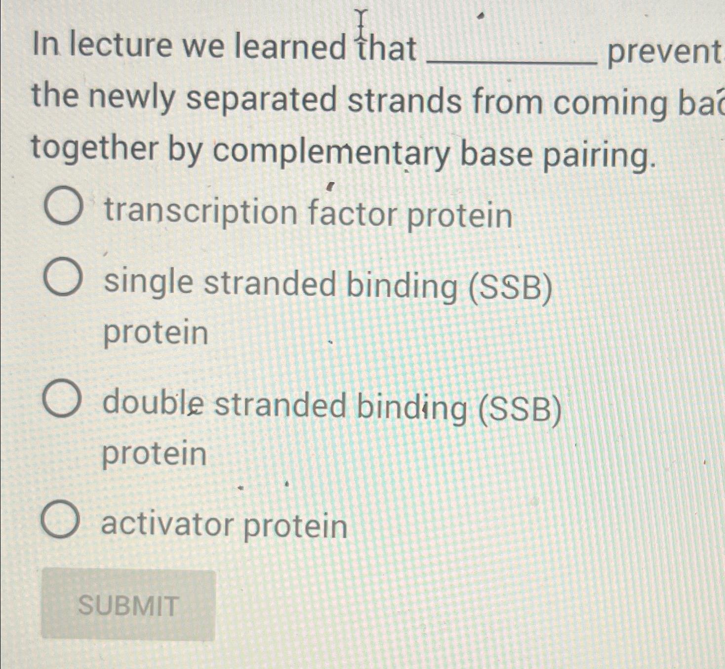 Solved In lecture we learned thatpreventthe newly separated | Chegg.com