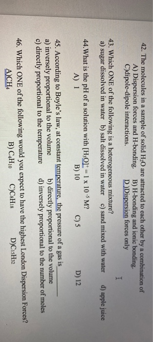 Solved 42. The molecules in a sample of solid H2O are | Chegg.com