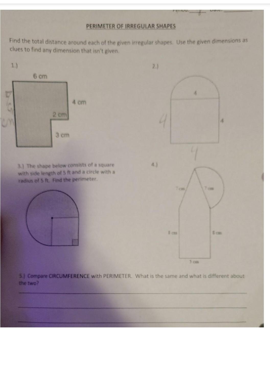 Solved PERIMETER OF IRREGULAR SHAPES Find the total distance | Chegg.com