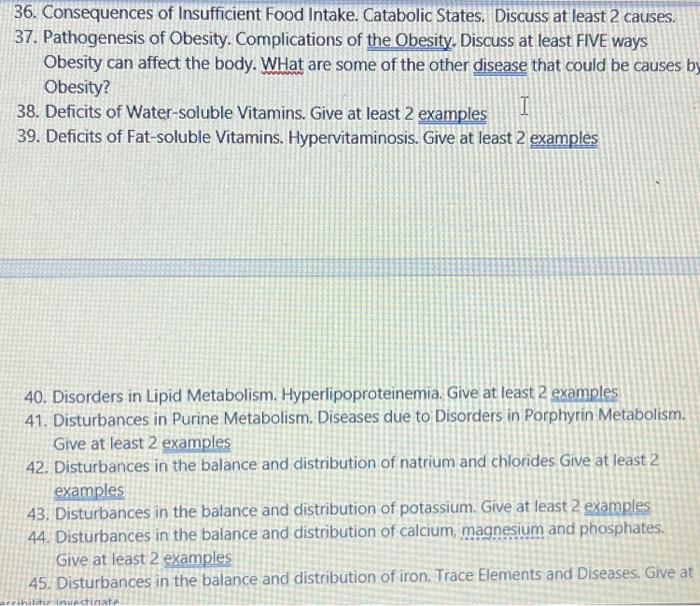 Solved 36. Consequences of Insufficient Food Intake. | Chegg.com