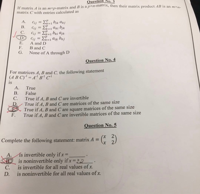 Solved Question No. 3 If matrix A is an mxp-matrix and B is | Chegg.com