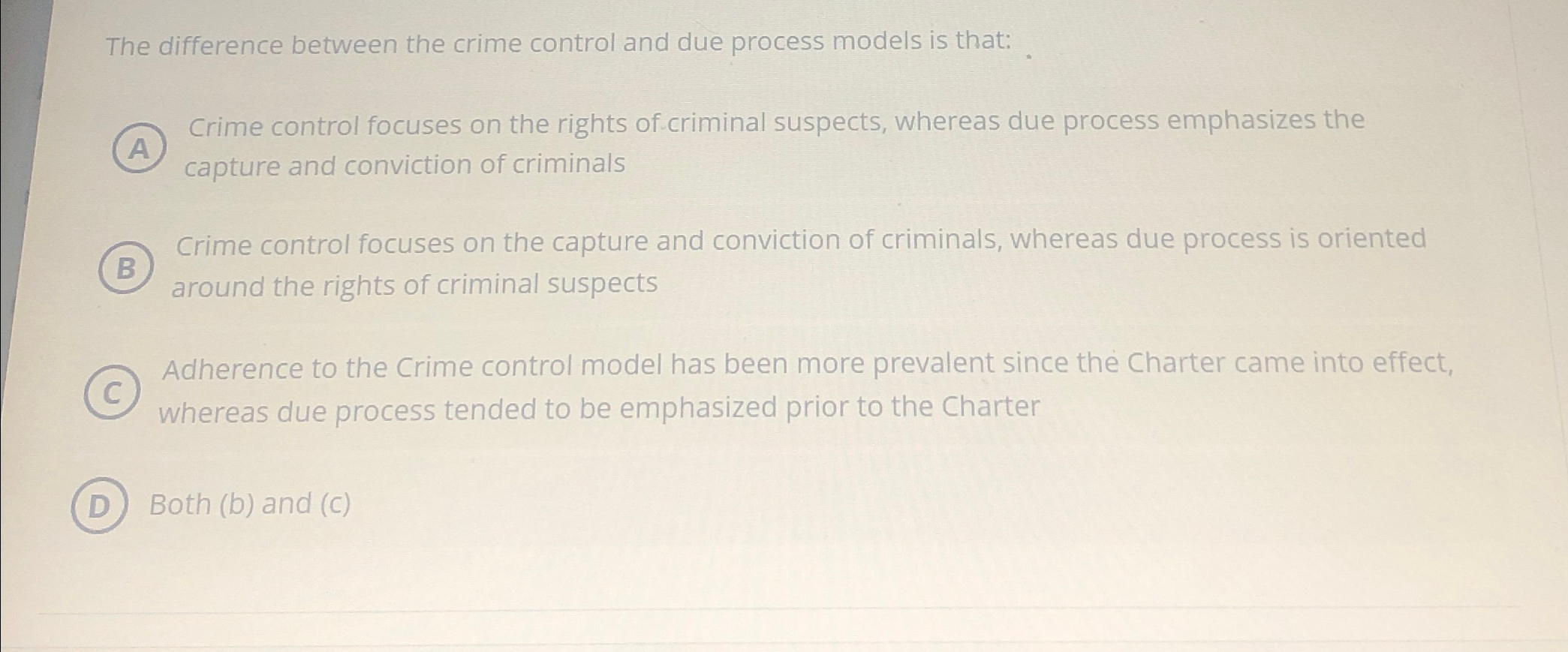 Solved The difference between the crime control and due | Chegg.com