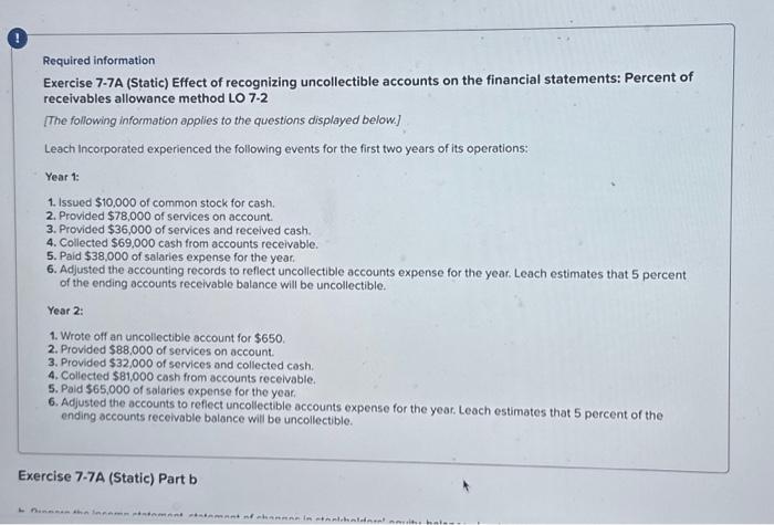 Solved Required information Exercise 7-7A (Static) Effect of | Chegg.com