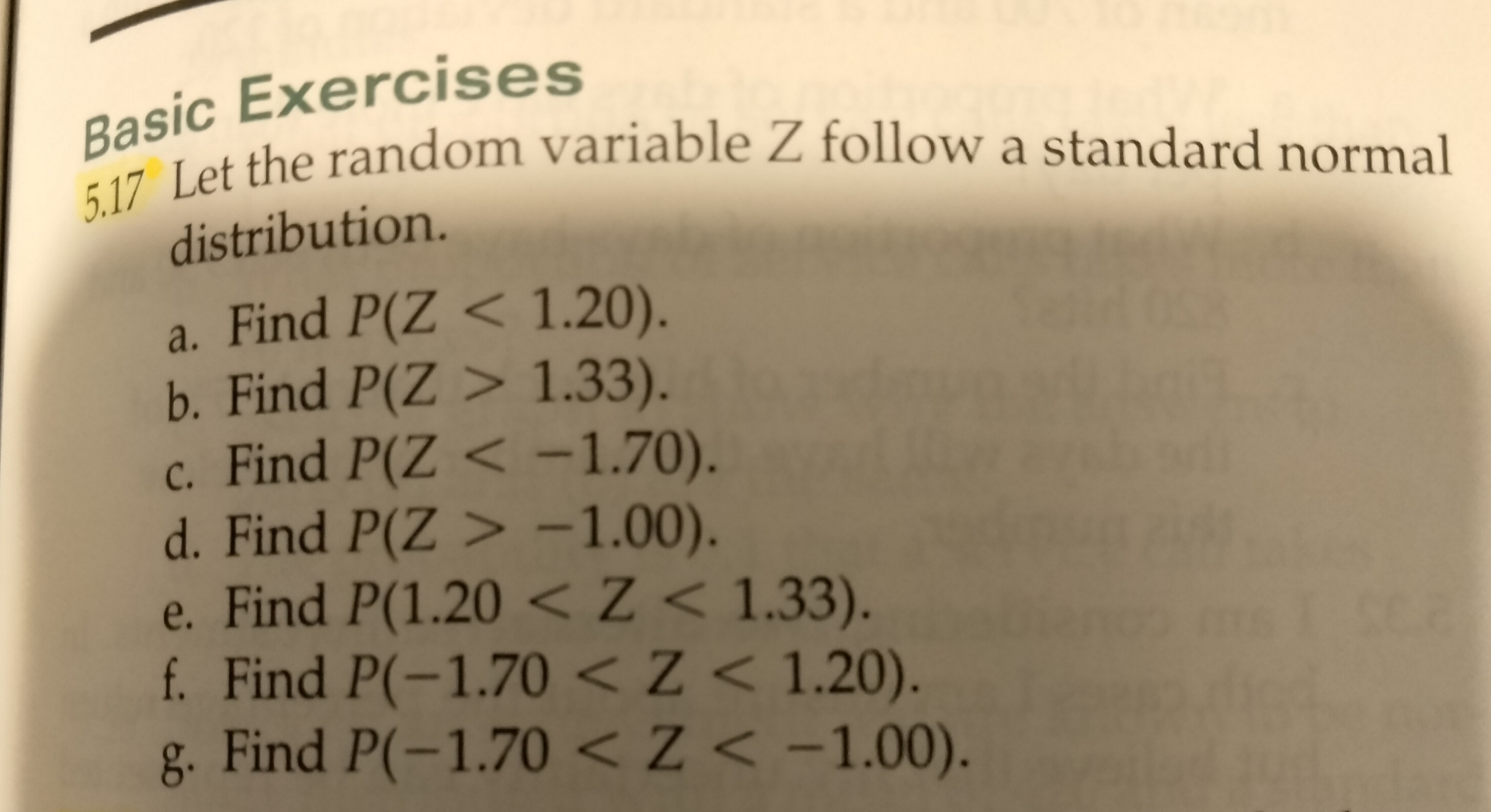 Solved Basic Exercises5.17 ﻿Let the random variable Z | Chegg.com