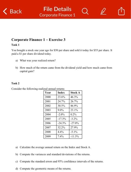 Solved Back File Details Corporate Finance 1 Corporate | Chegg.com