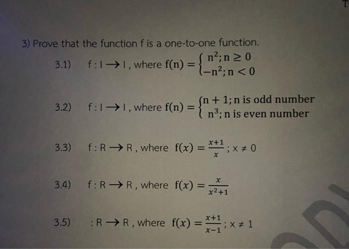Solved Prove that the function f is a one-to-one function. | Chegg.com