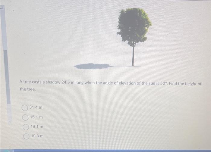 Solved A tree casts a shadow 24.5 m long when the angle of | Chegg.com