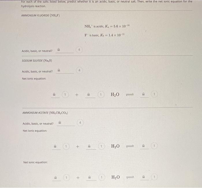 Solved For each of the salts listed below, predict whether | Chegg.com