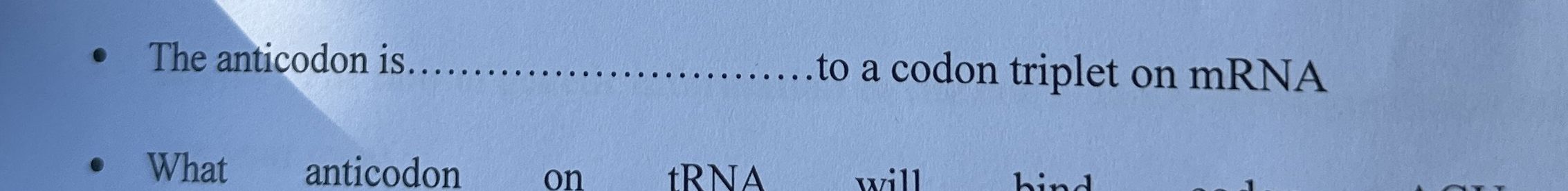 Solved The anticodon is q, ﻿to a codon triplet on mRNA | Chegg.com