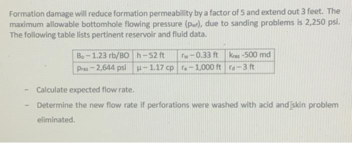 Solved Formation damage will reduce formation permeability | Chegg.com