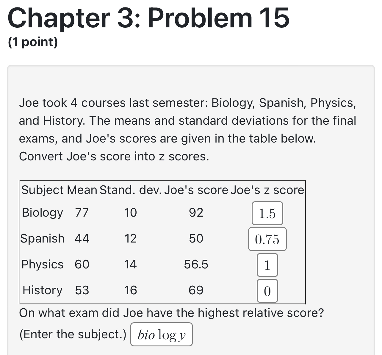 Solved Chapter 3: Problem 15(1 ﻿point)Joe took 4 ﻿courses | Chegg.com