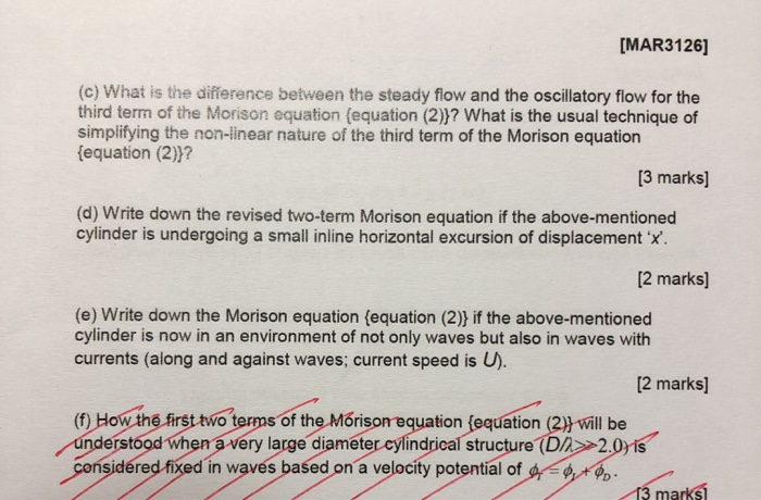 2. (a) The Morison equation of an element of height | Chegg.com
