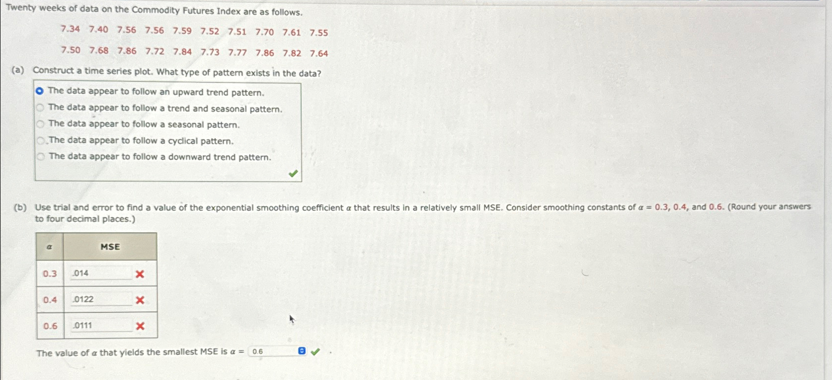 Solved Twenty weeks of data on the Commodity Futures Index | Chegg.com