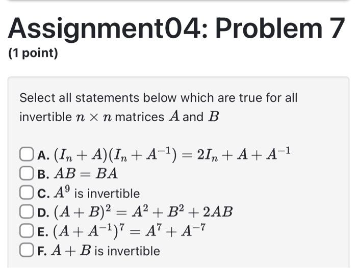 Solved Assignment04: Problem 7 (1 point) Select all | Chegg.com