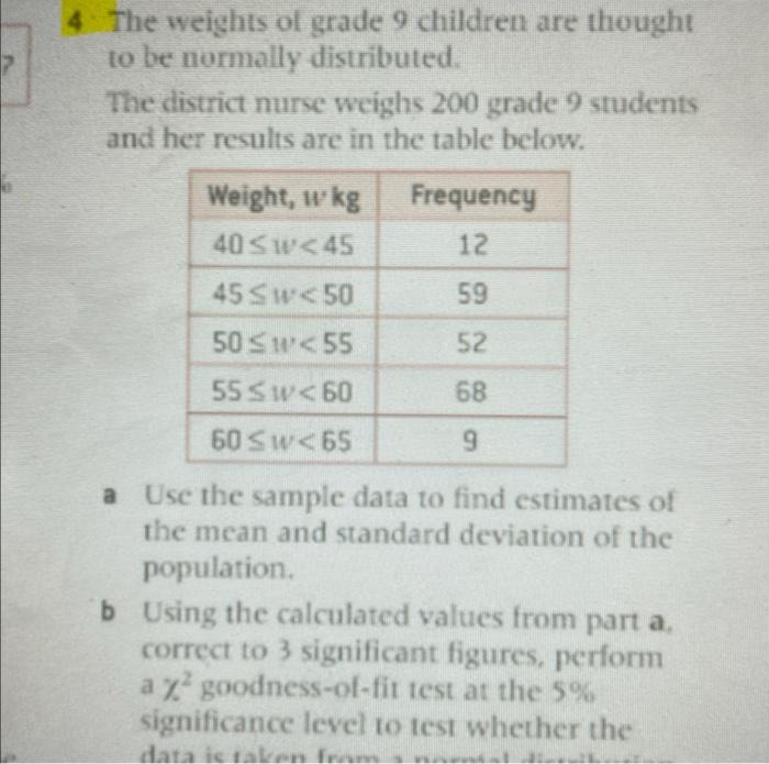 Solved 4. The weights of grade 9 children are thought to be | Chegg.com