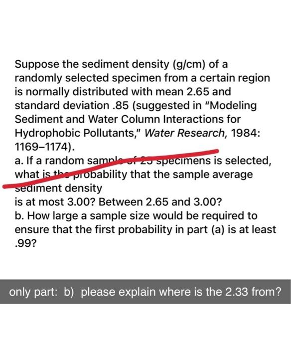 Solved Suppose the sediment density (g/cm) of a randomly | Chegg.com