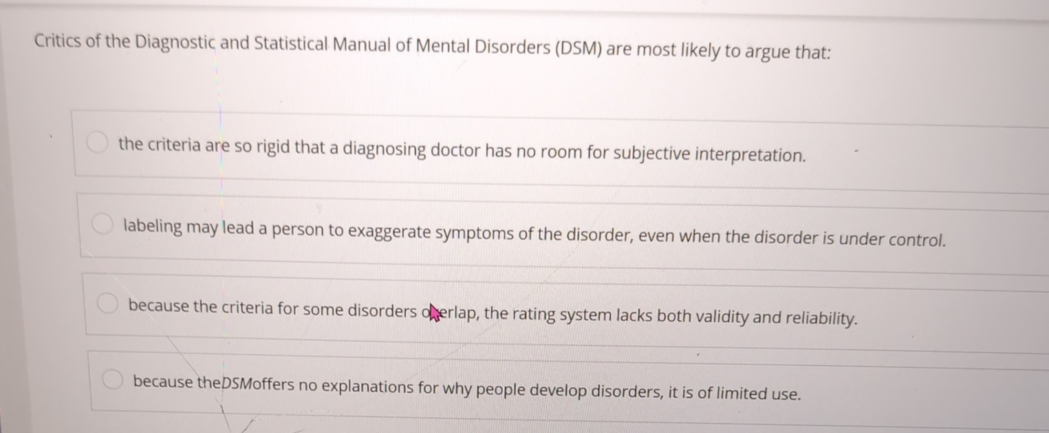 Solved Critics of the Diagnostic and Statistical Manual of | Chegg.com