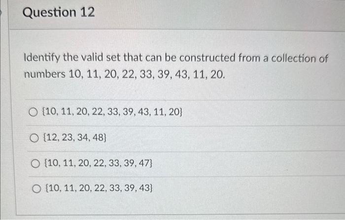 Solved Identify the valid set that can be constructed from a | Chegg.com