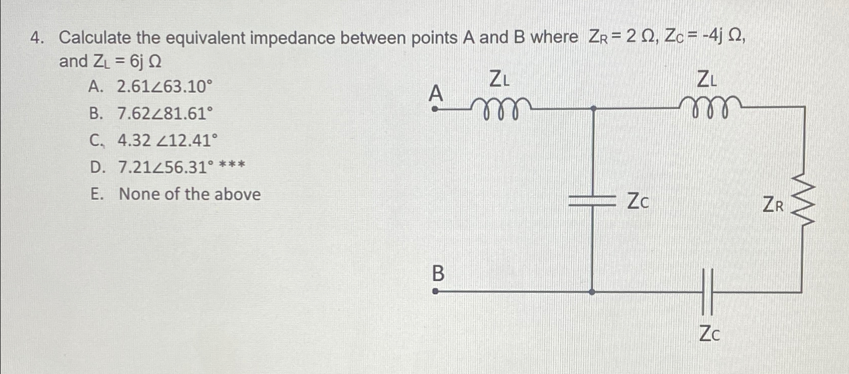 Solved Calculate the equivalent impedance between points A | Chegg.com