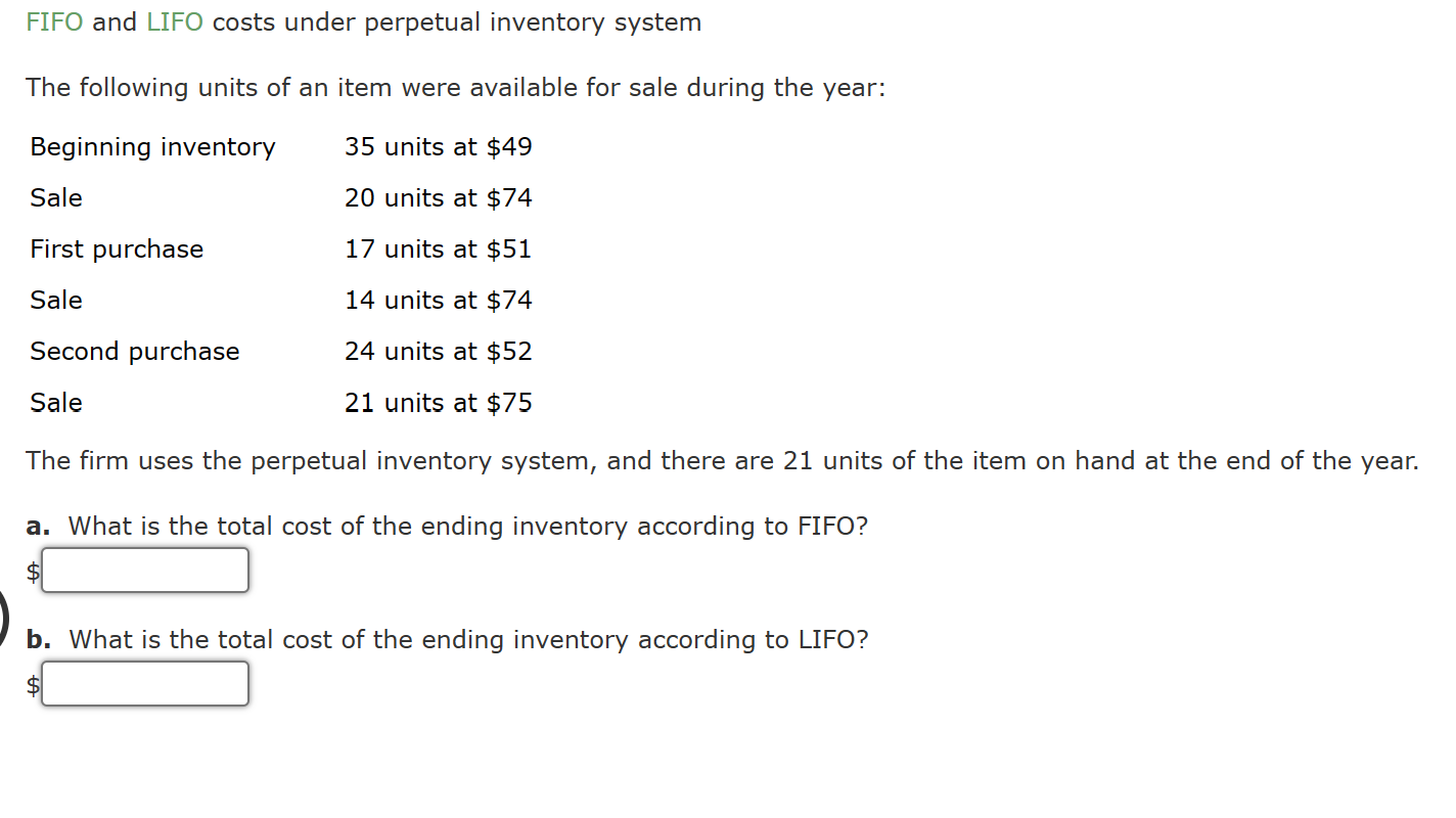 Solved FIFO and LIFO costs under perpetual inventory | Chegg.com