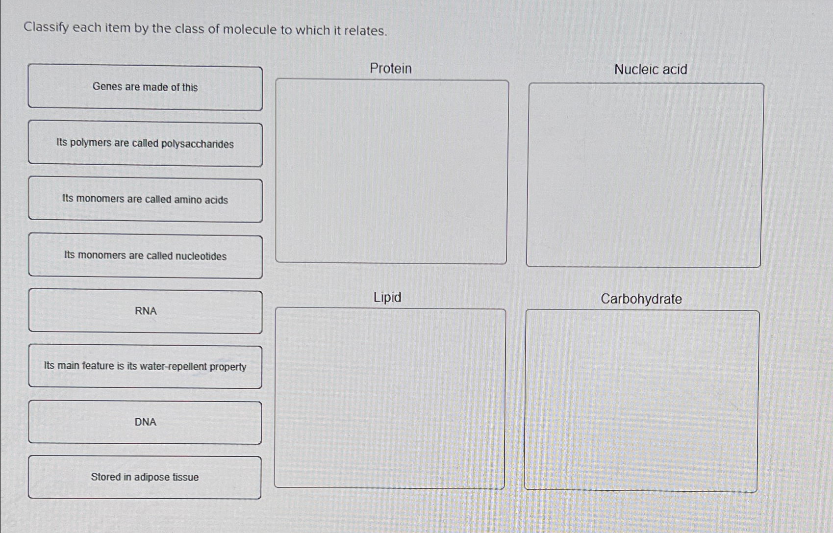 Solved Classify each item by the class of molecule to which | Chegg.com