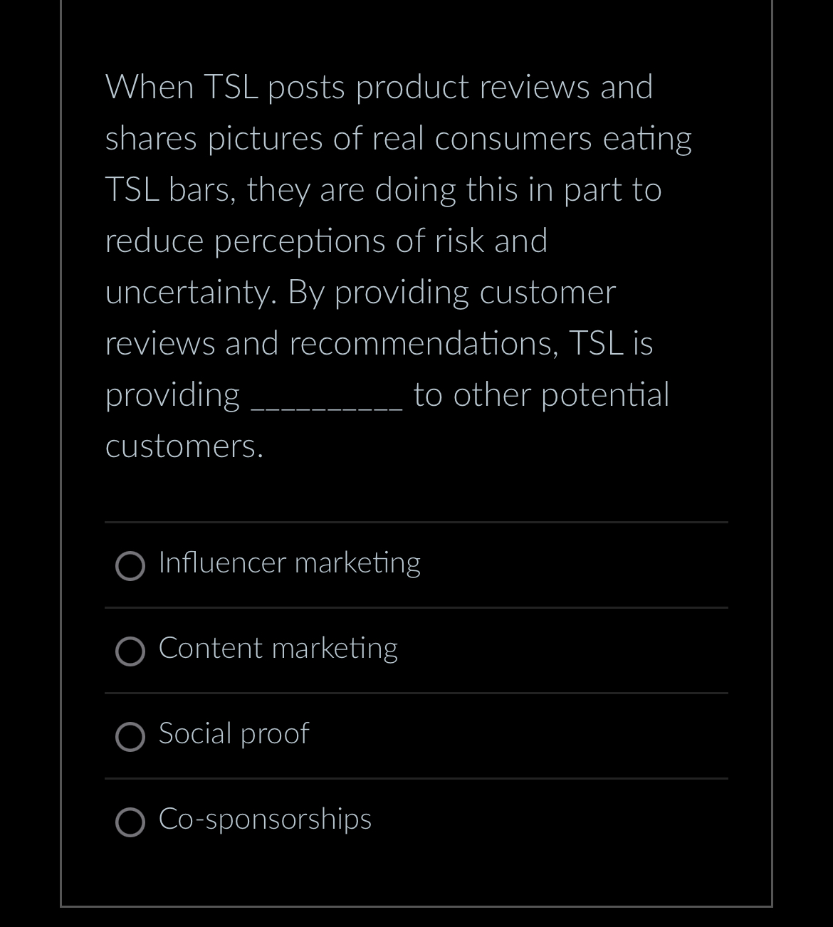 Solved When TSL posts product reviews and shares pictures of | Chegg.com