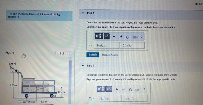 Solved The cart and its load have a total mass of 124 kg | Chegg.com