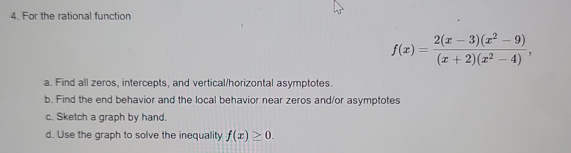 Solved 4. For the rational function | Chegg.com