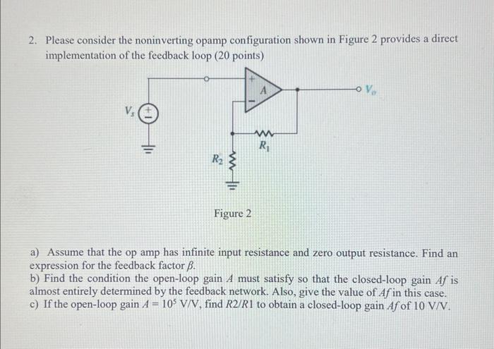 Solved 2. Please consider the noninverting opamp | Chegg.com