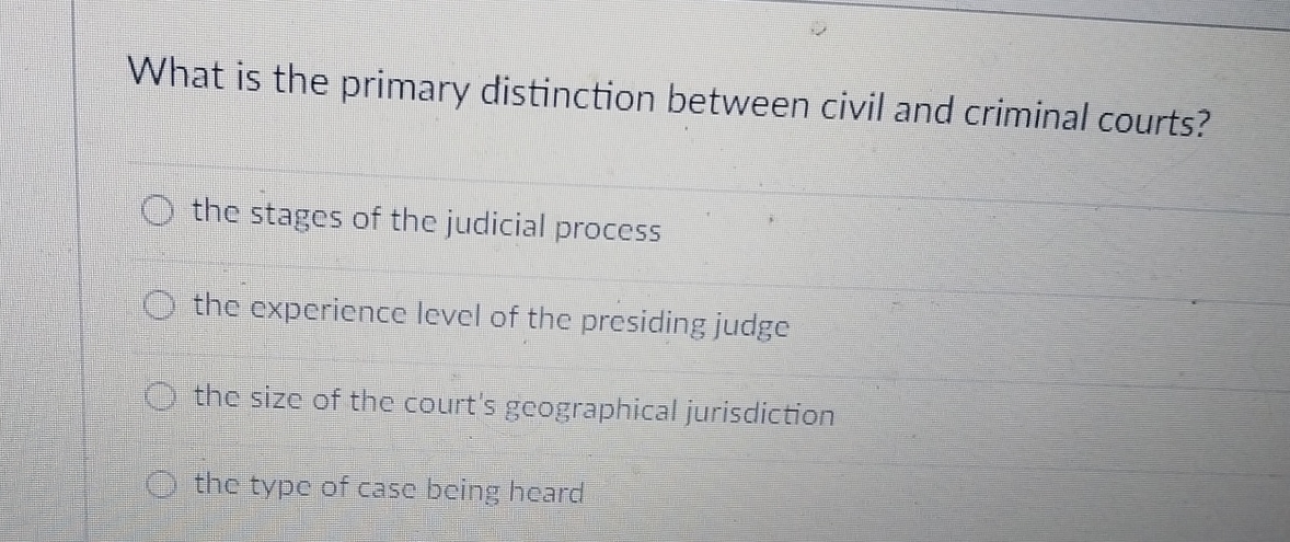 Solved What is the primary distinction between civil and | Chegg.com