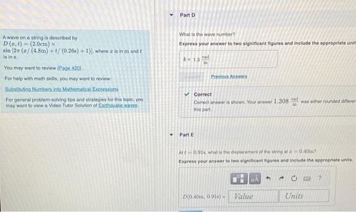 Solved A wave on a string is described by D(x,t)=(2.0 cm)× | Chegg.com