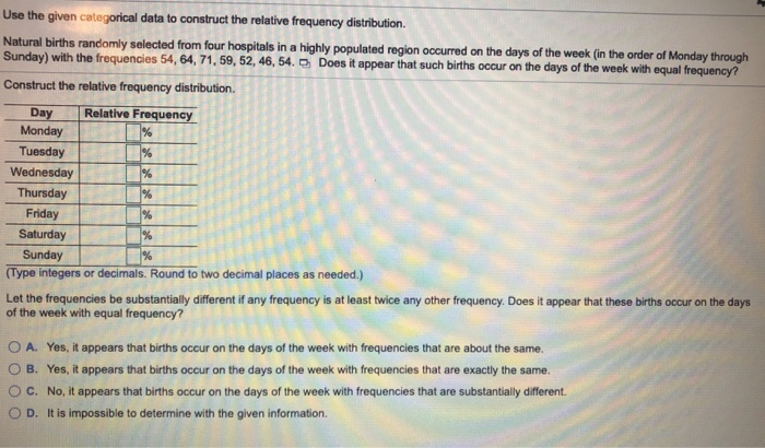 Solved % % Use the given categorical data to construct the | Chegg.com