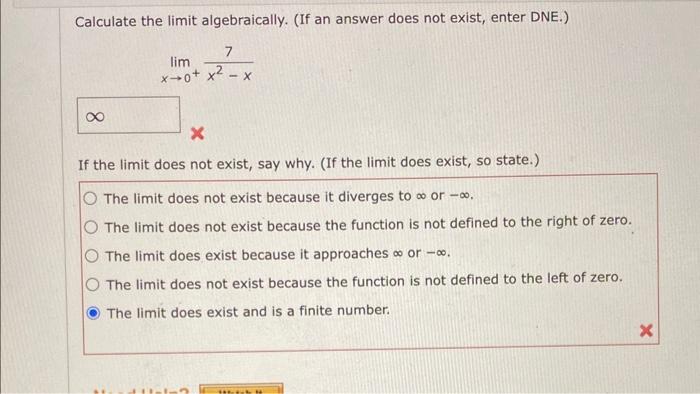 Solved Calculate the limit algebraically. (If an answer does | Chegg.com