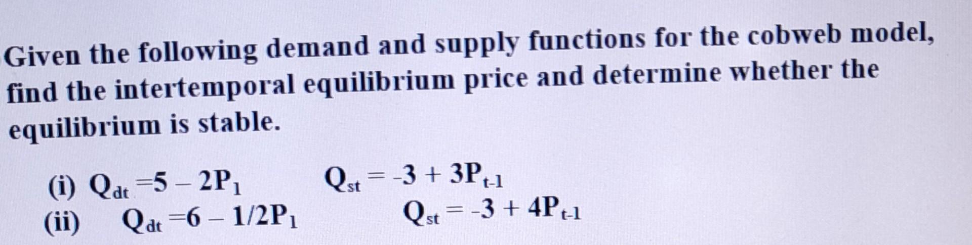 Solved Given the following demand and supply functions for | Chegg.com